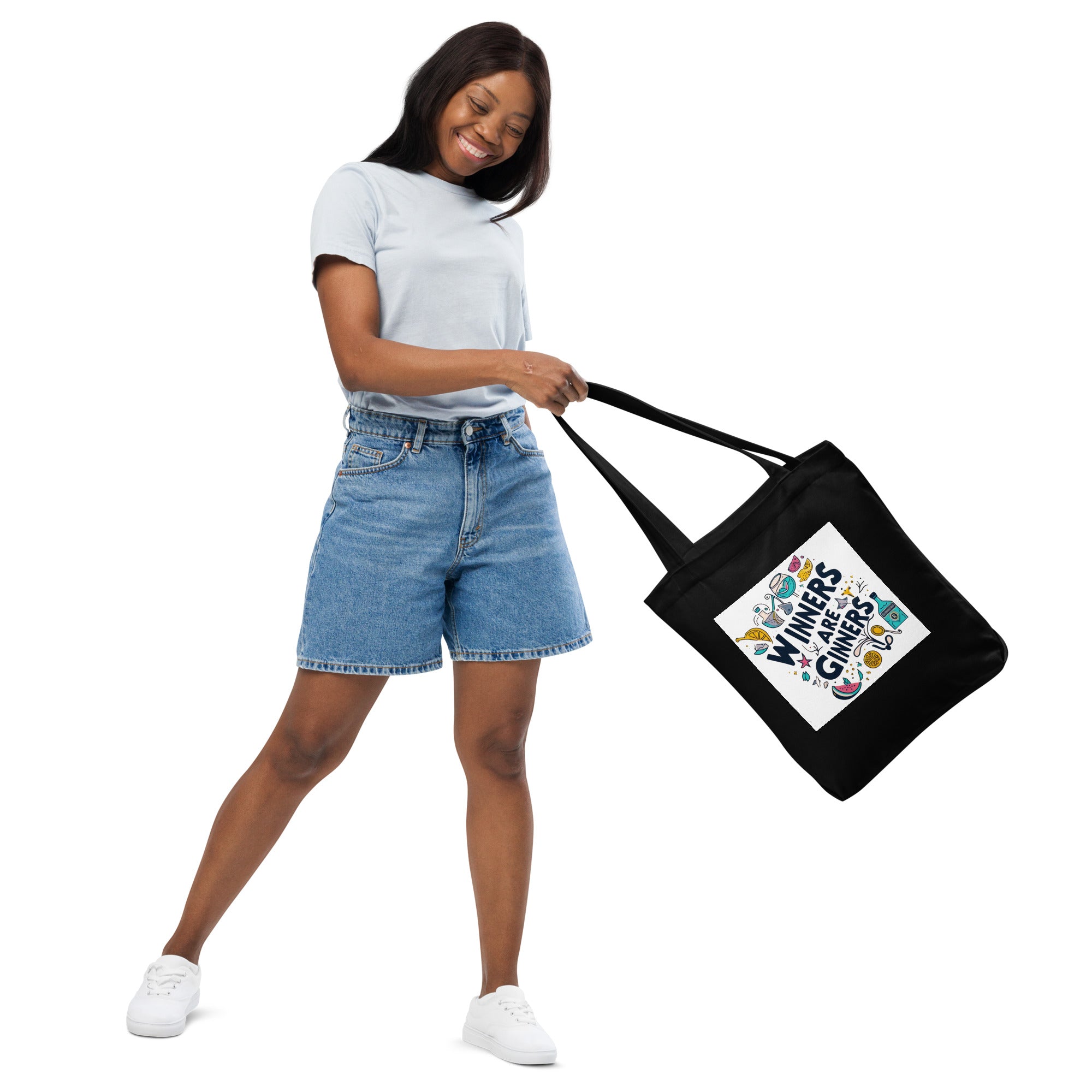 Gin Themed Cotton Tote Bag featuring Caption Winners are Ginners (Prin ...